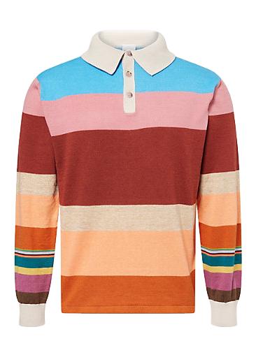 PAUL SMITH colour-block long-sleeve cotton and linen-blend polo m